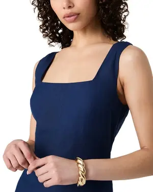 French Connection Birdie Linen Blend Square Neck Mini Dress