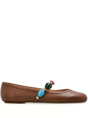 GIANVITO ROSSI Leather Ballerina Flats - Brown