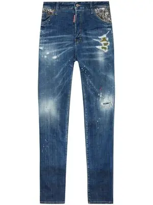 Dsquared2 Distressed Straight Leg Jeans - Blue
