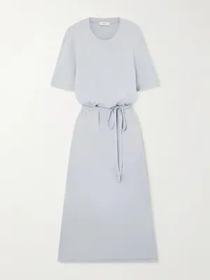 LEMAIRE Belted Cotton-jersey Midi Dress - Blue