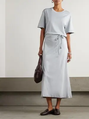 LEMAIRE Belted Cotton-jersey Midi Dress - Blue