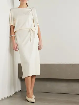 LEMAIRE Belted Cotton-jersey Midi Dress - Neutrals