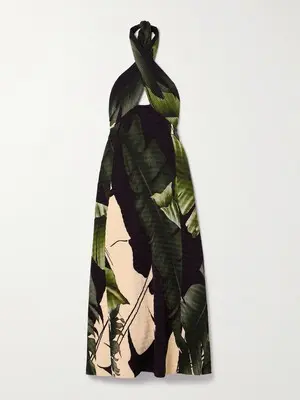 Johanna Ortiz Elegant Expedition Printed Plissé-satin Midi Dress - Green