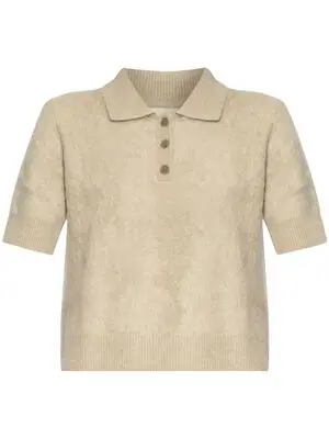 LISA YANG Carolyn Buttoned Collared Polo Top - Neutrals
