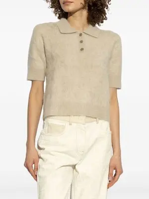 LISA YANG Carolyn Buttoned Collared Polo Top - Neutrals