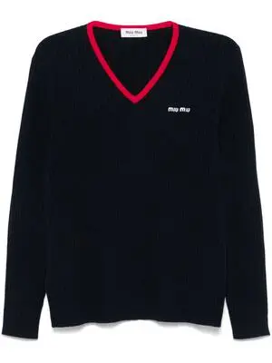 Miu Miu V-Neck Cashmere Sweater - Blu+rosso