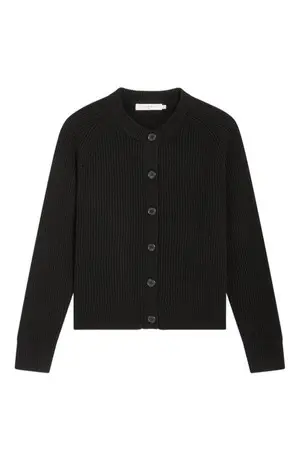 Almina Concept Button Up Wool Cropped Cardigan - Black