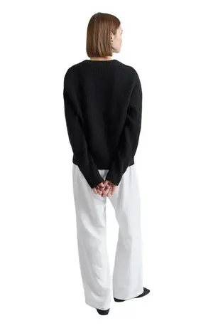 Almina Concept Button Up Wool Cropped Cardigan - Black