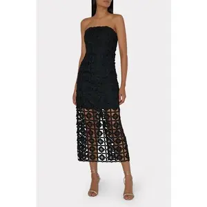 MILLY Kait Lace Strapless Midi Dress - Black