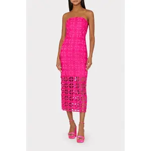 MILLY Kait Lace Strapless Midi Dress - Milly Pink