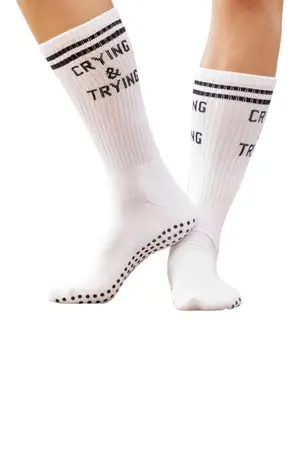 SOULS. Crying And Trying Crew Grip Socks - White