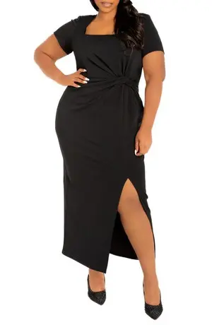 BUXOM COUTURE Gathered Waist Midi Dress - Black
