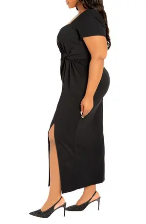 BUXOM COUTURE Gathered Waist Midi Dress - Black