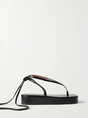 Amina Muaddi Jamie Leather Platform Sandals - Black