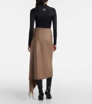 Balenciaga Houndstooth Wool-blend Wrap Skirt