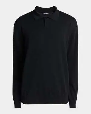 Giorgio Armani Giorgio Armani Milano Stitch Wool Polo Sweater - Black