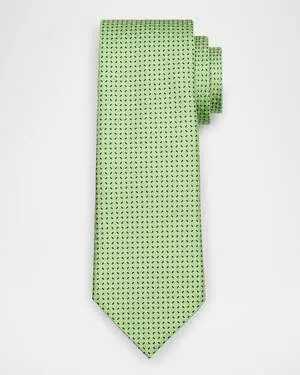 Zegna ZEGNA Connected Boxes Printed Silk Tie Lt Grn Fan
