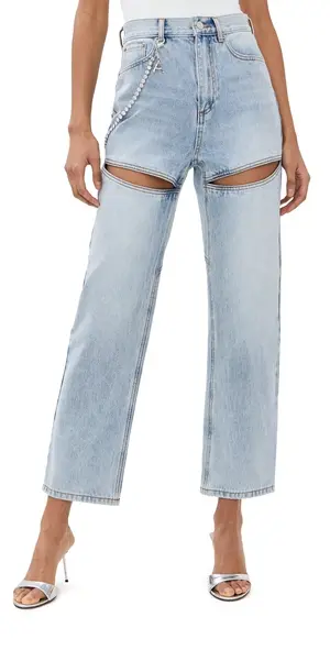 AREA Slit Straight Leg Jeans