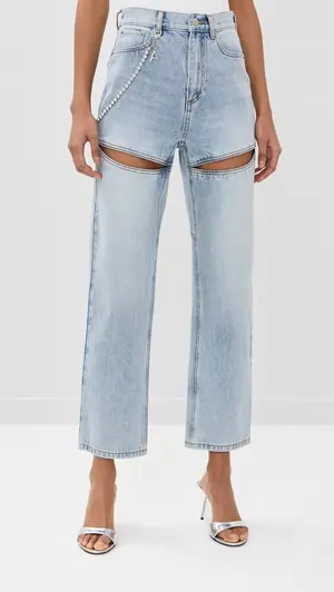 AREA Slit Straight Leg Jeans