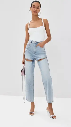 AREA Slit Straight Leg Jeans