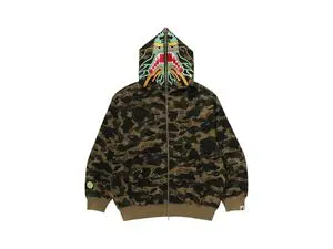 A BATHING APE X Clot Camo Shark Full Zip Hoodie - Olive