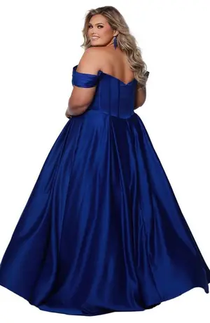 SYDNEY'S CLOSET Sweetheart Neckline Off-the-shoulder A-line Gown - Cobalt