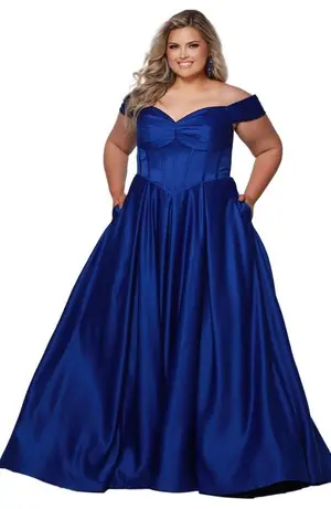 SYDNEY'S CLOSET Sweetheart Neckline Off-the-shoulder A-line Gown - Cobalt