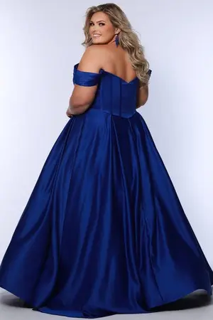SYDNEY'S CLOSET Sweetheart Neckline Off-the-shoulder A-line Gown - Cobalt