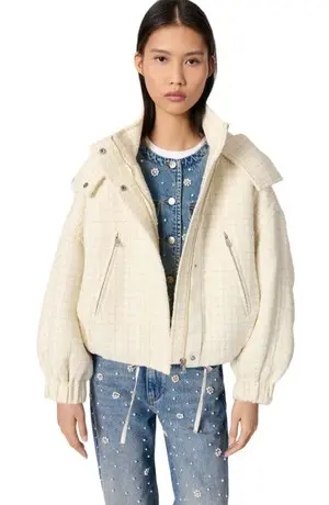 Maje Quilted Tweed Down Jacket