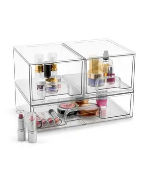 SORBUS 3 Piece Acrylic Drawer Organizers Makeup Case Pull-out Drawers - Clear