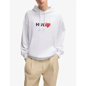 Hugo Brand-print Cotton-jersey Hoody - White