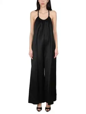 ALYSI Wide Satin Jumpsuit - Black