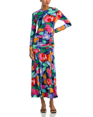 Aqua Abstract Jersey Slit Maxi Dress
