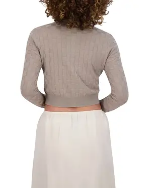 POINT Checker Knit Cardigan - Stone