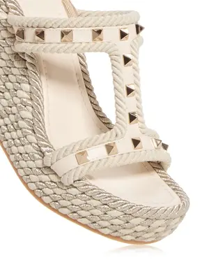 Valentino Garavani Rockstud Espadrille Platform Wedge Sandals - Ivory