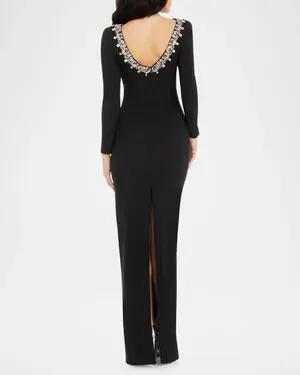 Dress The Population Crystal-embellished Column Gown - Black