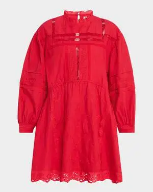DAMSON MADDER Damson Madder Clancy Embroidered Mini Dress - Red