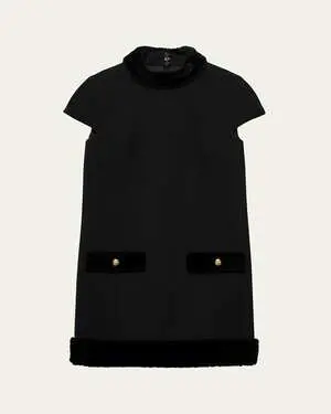Prada Natte Short Sleeve Shearling-trim Mini Dress