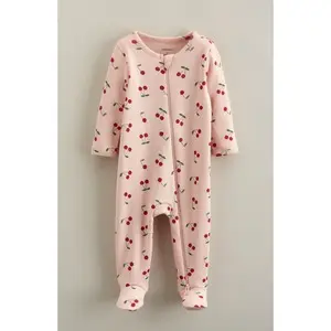 Nordstrom Print Cotton Footie Romper - Pink Lotus Cherries