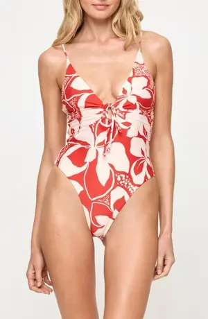 L*Space Piper Classic Keyhole One-piece Swimsuit - Hibiscus Bloom