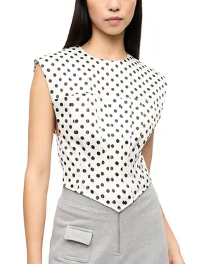 GANNI Polka Dot Satin Corset Blouse - Egret