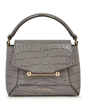 Strathberry Mosaic Nano Embossed Croc Top Handle Bag - Stone