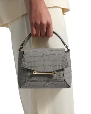 Strathberry Mosaic Nano Embossed Croc Top Handle Bag - Stone