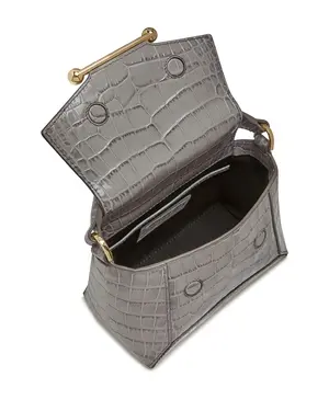 Strathberry Mosaic Nano Embossed Croc Top Handle Bag - Stone