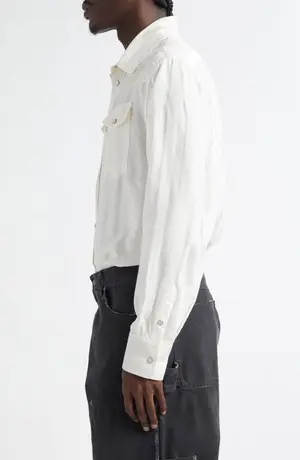 GOLDEN GOOSE Vertical Stripe Oversize Pearl Snap Shirt