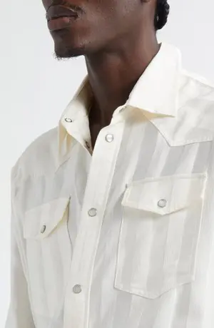 GOLDEN GOOSE Vertical Stripe Oversize Pearl Snap Shirt