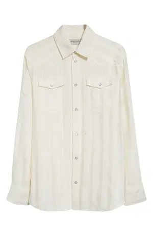 GOLDEN GOOSE Vertical Stripe Oversize Pearl Snap Shirt