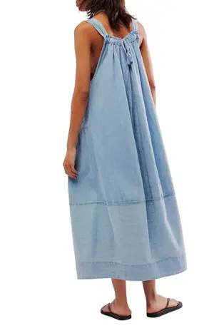 white christmas dresses Button Down Tie Waist Midi Dress Chambray