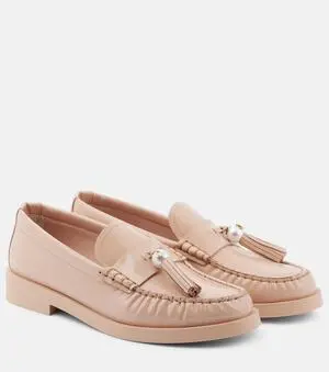 JIMMY CHOO Addie Embellished Patent Leather Loafers - Brown