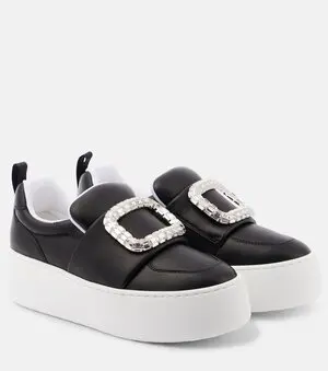 ROGER VIVIER Puffy Choc Leather Platform Sneakers - Black